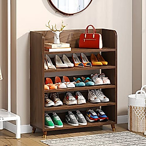 Tribesigns Shoe Rack, 5 Tier Wood Shoe Storage Cabinet 16 Pair, Free Standing Shoe Organizer Shoe Shelf Stand for Entryway Hallway Closet, Rustic Brown