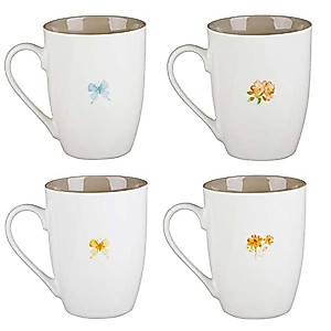 Christian Art Gifts Ceramic Coffee or Tea Mug Set for Women, Be Grateful, Faithful, Thankful, Joyful Bible Verse Mug Set, Boxed Set of 4 Coffee Cups