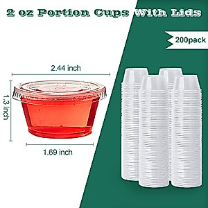 [200 Sets - 2 oz] Disposable Plastic Portion Cups with Lids, Small Plastic Condiment Containers for Sauce, 2 oz Jello Shot Cups, Souffle Cups