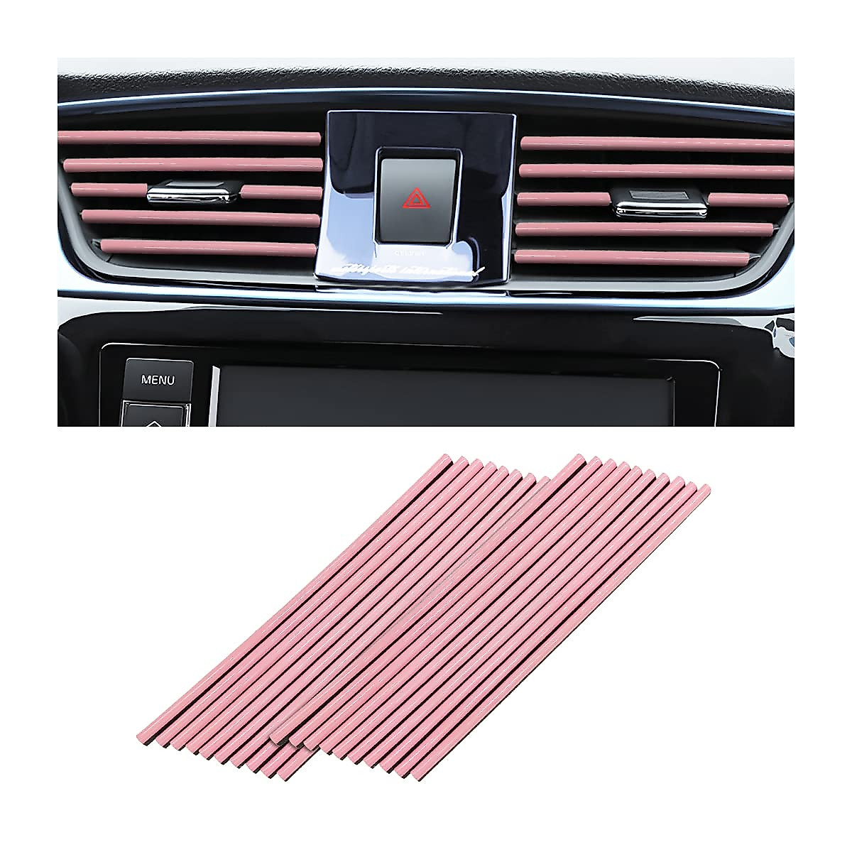 8sanlione 20PCS Car Air Conditioner Decoration Strip, Auto Air Vent Outlet Chrome DIY Trim Strips, Waterproof Moulding Bendable Protection Strip Line, Car Decor Accessories for Most Cars (Pink)