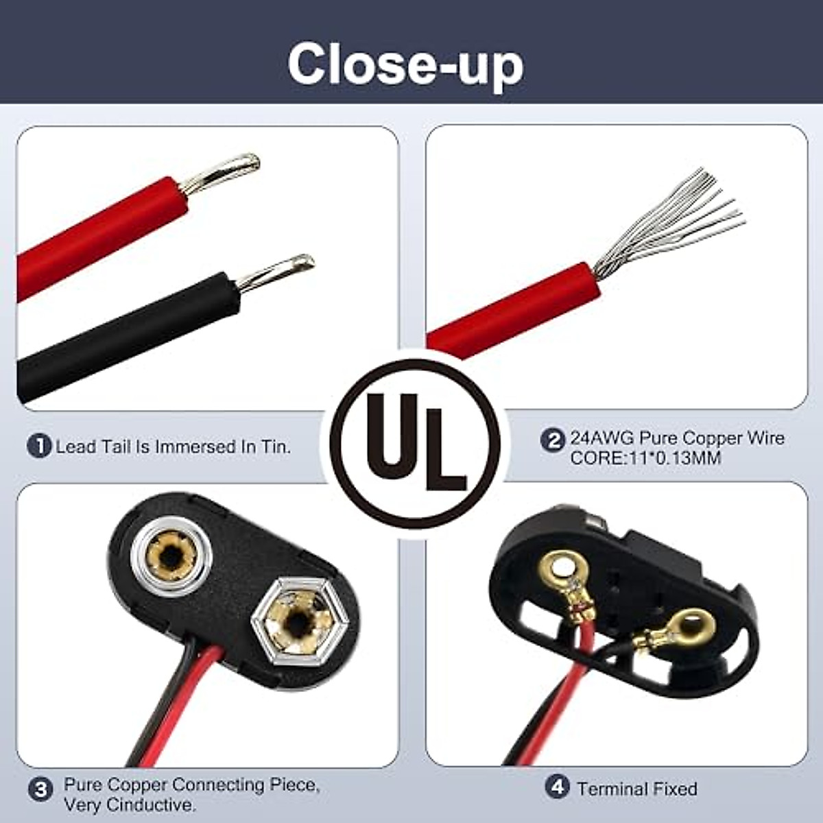 CHANZON UL Wire 9v Battery Clip Connector Holder T-Type with Hard Plastic Shell and Lead Wire Pack of 10pcs kit for Arduino LED Strip