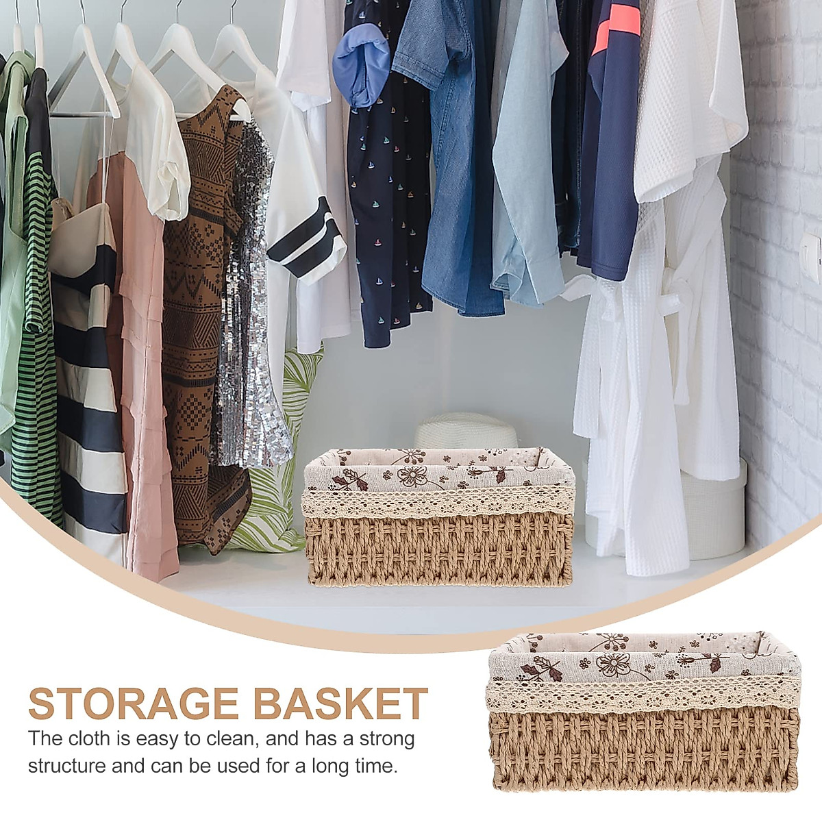 Cabilock Hyacinth Desktop Lined Beige Shelves Container Hand Sundries Countertop Living Cloth Flower Holder Liner Small Toilet Xxcm Towels Fabric Shelf Baskets Wicker Makeup Straw