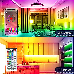 FONEWE 50ft LED Lights for Bedroom Music Sync LED Light Strips Color Changing Lights for Bedroom LED Strip Lights with APP and Remote Control
