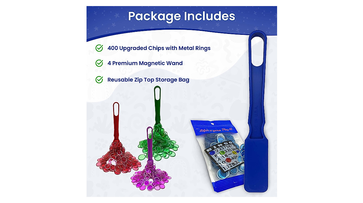MR CHIPS Set of 4 Magnetic Bingo Wands & Chips - Made in USA
