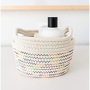 OrganiHaus Set of 3 Rainbow Nursery Storage Baskets for Shelves, Baby Changing Basket, Small Woven Baskets for Storage, Cotton Rope Basket for Toys, Basket with Handles, Round Towel Basket Bins