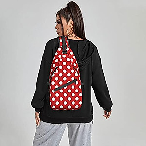 Famame Red White Polka Dot Sling Backpack Chest Bag Crossbody Shoulder Bag Gym Cycling Travel Hiking Daypack For Men Women