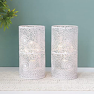 JHY DESIGN Set of 2 White Table Metal lamp Battery Powered Cordless Accent Light with Edison Style Bulb Battery Operated Great for Weddings Parties Patio Events for Indoors Outdoors