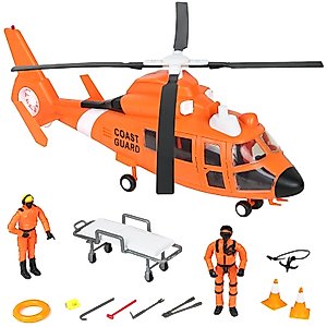 Click N' Play Toy Helicopter Set, Coast Guard Rescue Helicopter for Kids, 13-Piece Play Set Including Coast Guard Action Figures & Accessories, Orange