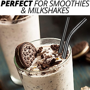 Vannise Reusable Smoothie Straws & Milkshake Straws 0.4" Wide Mouth Straw, Set of 6 Stainless Steel Straws 8.5"&10.5" with 1 Long Straw Cleaner Brush，Black Metal Straws for Jumbo Thicker Drinks