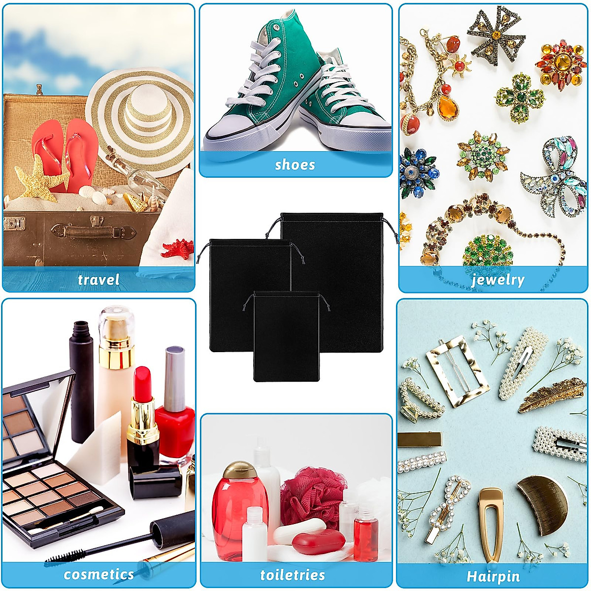 Junkin 18 Pcs Toy Storage Adult Foldable Ditty Bag Multi Purpose Cinch Pouch Camping Bags Adjustable Drawstring Bags Microfiber Pouch Stuff Sack for Home Storage Travel (3 Sizes)