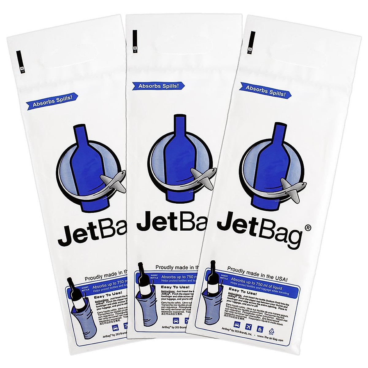 Jet Bag Bold - The Original ABSORBANT Reusable and Protective Bottle Bags - Set of 3 - Made in the USA