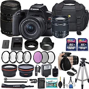 Canon EOS Rebel SL3 DSLR Camera with EF-S 18-55mm f/4-5.6 is STM Lens + 70-300mm f/4-5.6 Lens + 2 Memory Cards + 2 Auxiliary Lenses + More(25 Items) (Renewed)