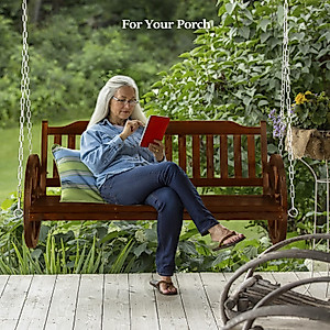 VINGLI Cottage Outdoor Porch Swing, 5 FT Wooden Hanging Swing Outdoor with Wheels Hold 880 LBS, Rustic