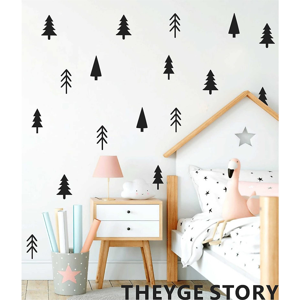 IKEYU Small Pine Tree Wall Sticker Vinyl Black Tree Wall Decal Forest Tree Wall Stickers Pine Tree Wall Decals for Kids Room Bedroom Nursery Decor, Black Trees