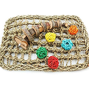 suruikei Rabbit Activity Zone Bunny Chew Toy for Teeth Grinding Small Animal Play Toy Hand Crafted Seagrass Protector Mat for Chinchilla Guinea Pigs or Other Rodent Pets (11 X 7.87-inch)