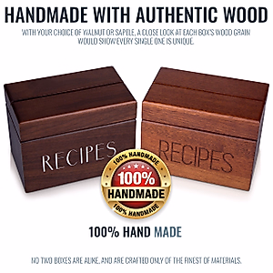 Walnut Recipe Box with Cards and Dividers by Apace - Vintage Style Wood 4x6 Recipe Holder Card Box - Exclusively from the Apace Living Premier Collection - Fits 240 Cards