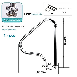 Pool Handrail 31.5 × 31.5 in Swimming Pools Railing,1PCS Stainless Steel Deck to Deck Mounted Pool Transitional Hand Rails - Complete Kit, for Spa Garden Round Pools