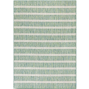 Nourison Positano Indoor/Outdoor Blue Green Ivory 8' x 10' Area Rug, Easy Cleaning, Non Shedding, Bed Room, Living Room, Dining Room, Backyard, Deck, Patio (8x10)