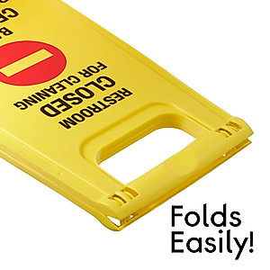 Restroom Closed for Cleaning Bilingual Floor Sign,Double-Sided, Portable, Plastic Yellow Bilingual Bathroom Notice in English and Spanish,Business Supplies for Janitor and Housekeeping (3-pack)