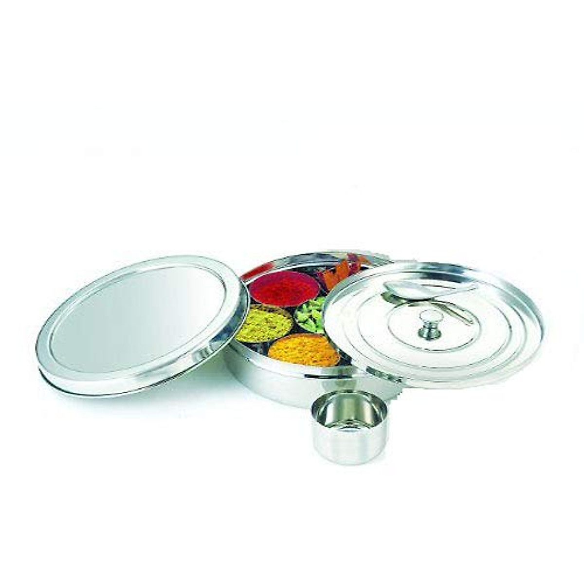 Spice Container - Masala Dabba - 7 Compartments, masala box,steel masala dabba,Spice container box,stainless steel spice box indian masala dabba with 7 spice containers with size 8 X 8 inches