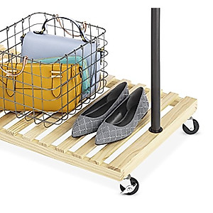 Whitmor Slat Wood Garment Rack - Freestanding Rolling Clothing Organizer - New Zealand Pine Shelf