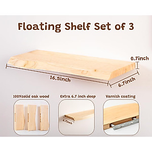 Decent Vrvege Wall Mounted Floating Shelves with Live Edge Design, Irregular Rectangle Wall Decoration Shelf Set of 3, Solid Oak Wood Wall Display Organizer, Home Wall Storage Decor Shelve