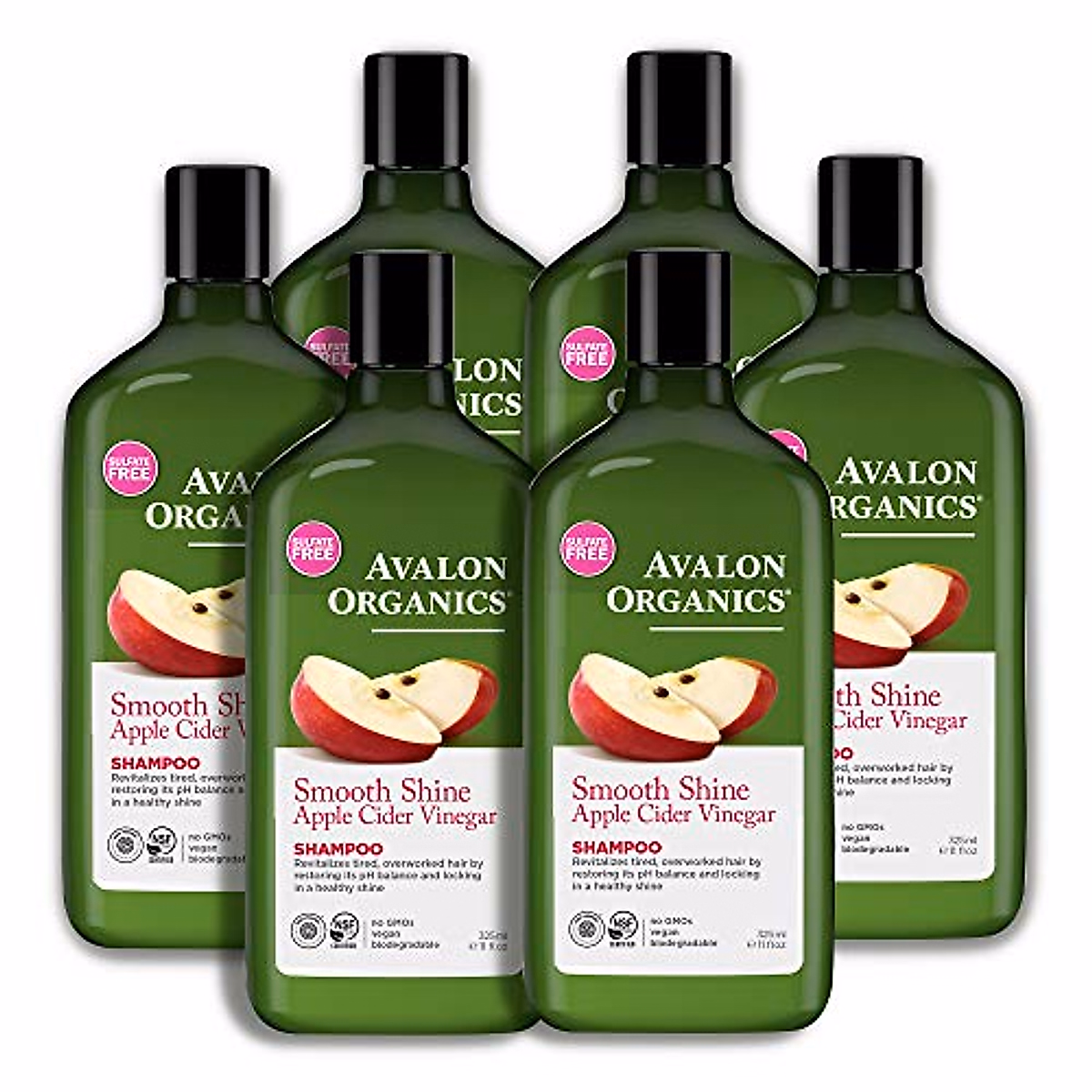 Avalon Organics Shampoo, Smooth Shine Apple Cider Vinegar, 11 Oz (Pack of 6)