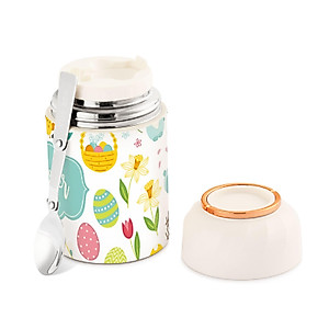Set Easter Design Elements Eggs Chicken Kids Womens Insulated Food Jar Containers with Spoon 17oz/500ml Lunch Box Containers Stainless Steel Vacuum Keep Warm Lunch Containers for Office Accessories