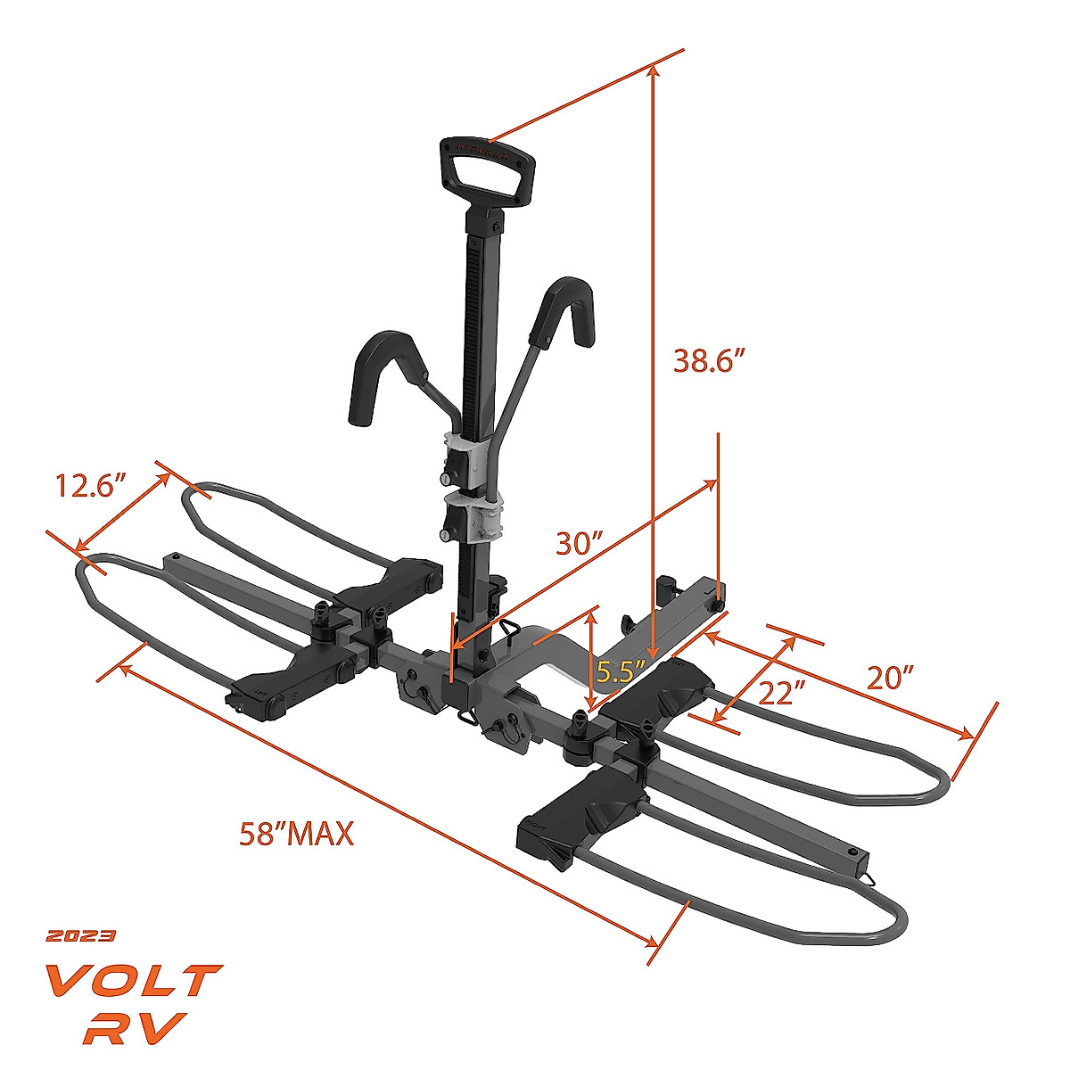HYPERAX 2023 Volt RV -RV Approved Hitch Mounted 2 E Bike Rack Carrier for RV,Camper,Motorhome,Trailer,Toad with 2" Tow Hitch Receivers - Up to 2X 80lbs eBikes with Up to 5" Fat Tires