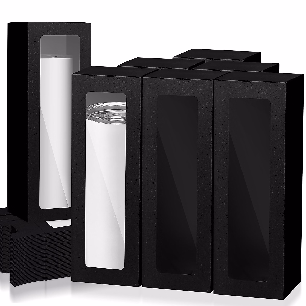 Perkoop 60 Pcs Gift Boxes for Sublimation Tumbler Transparent Tumblers Boxes Exhibition Box with Window for 12oz 20oz 30oz Heat Press Sublimation Blanks Skinny Tumbler Gift Wrapping(Black)