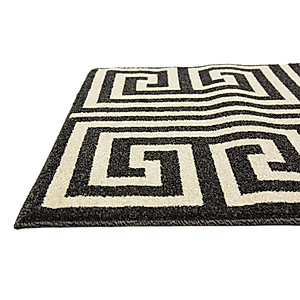 Unique Loom Athens Collection Classic Geometric Modern Border Design Area Rug, 2 ft 7 in x 10 ft, Black/Beige