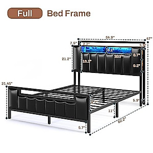 AOGLLATI Full Bed Frame with Hidden Storage Headboard,Metal Bed Frame Full Size with Charging Station and 2-Tier Storage Headboard, Full Bed with Led Lights and Metal Slats, No Box Spring Needed