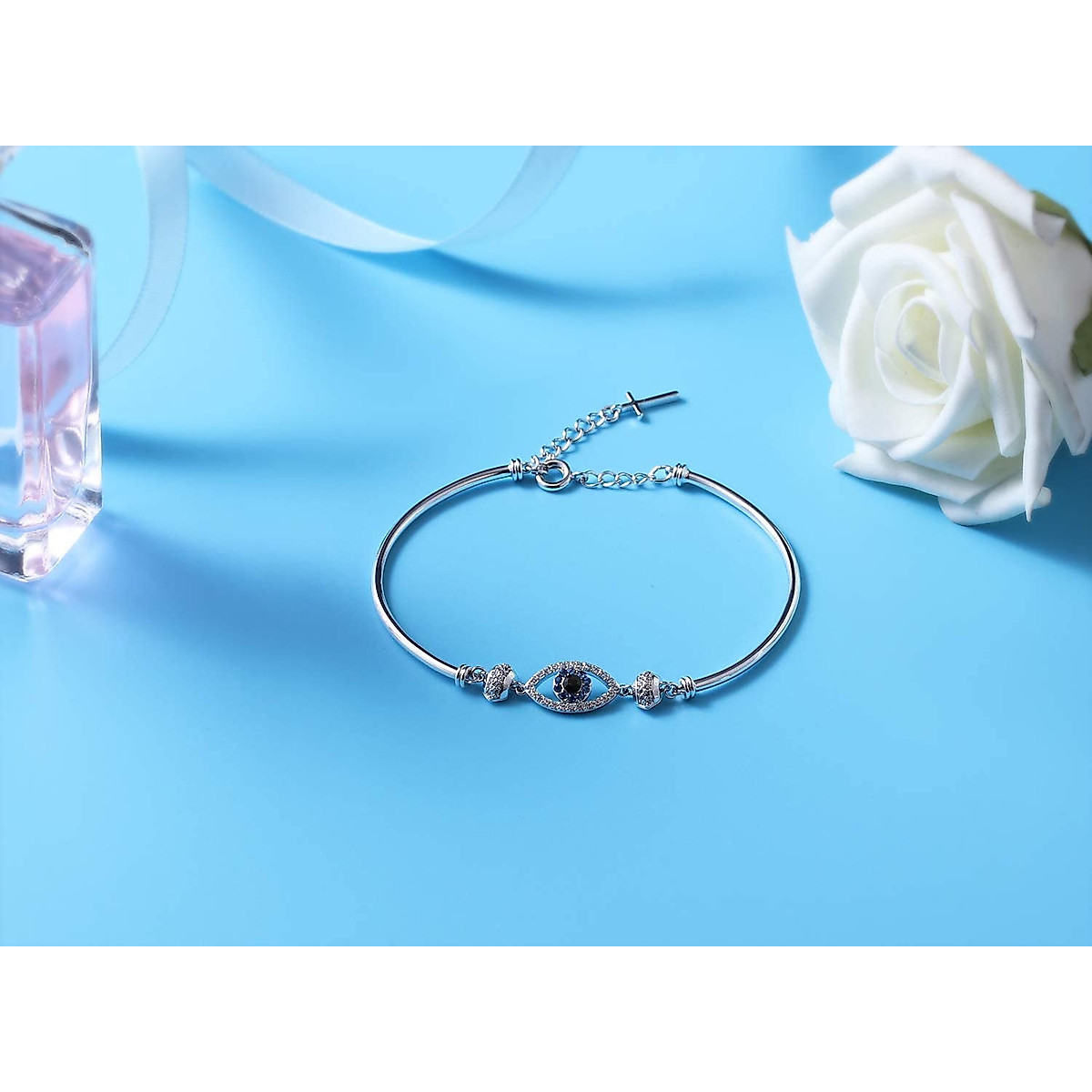 SUE'S SECRET Evil Eye Bracelet Crystal Jewelry Bangle with a Tiny Cross Extender for Women Mothers Day Easter Gifts for Mom Anniversary Day Birthday