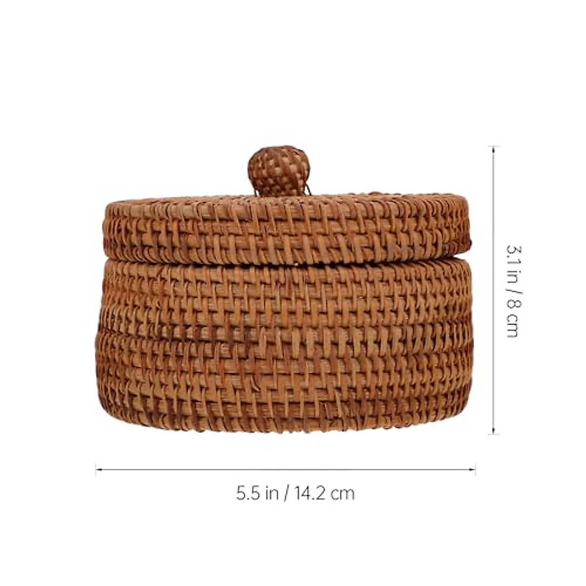 Abaodam Rattan box Small Round Basket Small Wicker Basket with Lid Rattan Storage Basket Box Boho Straw Fruit Snacks Basket for Home Bathroom Shelf Decor