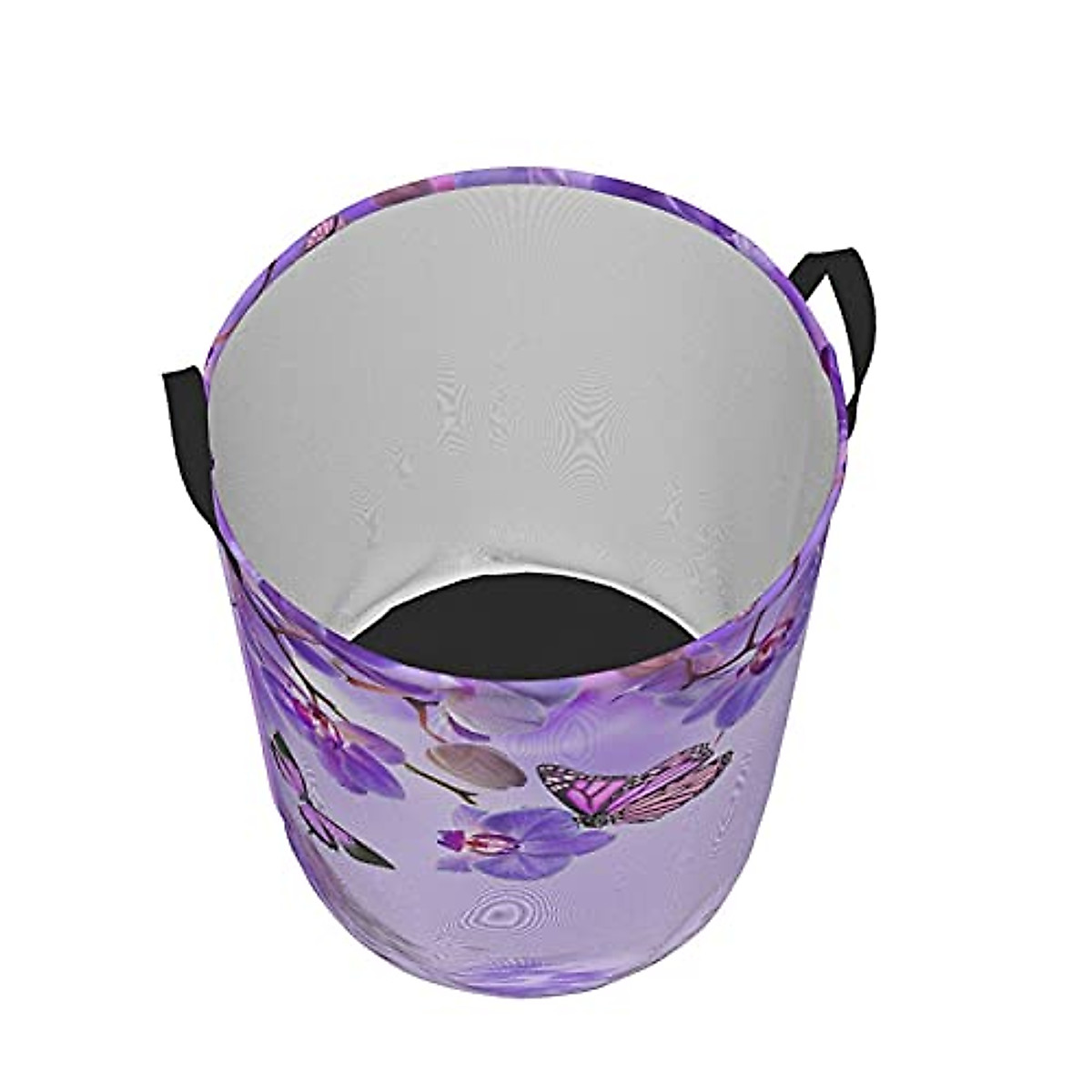 FeHuew Purple Flowers Butterfly on Water Collapsible Laundry Basket with Handle Waterproof Fabric Hamper Laundry Storage Baskets Organizer Large Bins for Dirty Clothes,toys,Bathroom