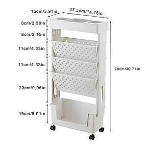 Albnegru 5-Tier Mobile Bookshelf with Wheels, Slim Rolling Storage Cart Movable Bookshelf File Storage with Pen Holder for Home, Office, and School Storage