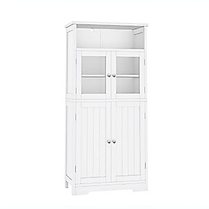 Irontar Bathroom Storage Cabinet, Freestanding Bathroom Cabinet with Open Shelf, Kitchen Pantry Cabinet with Doors for Living Room, Bathroom Floor Cabinet, 23.6 x 11.8 x 50.4 Inches, White CWG007W