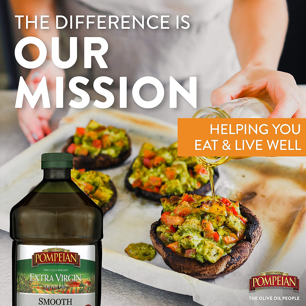 Pompeian Smooth Extra Virgin Olive Oil, Contains Polyphenols, First Cold Pressed, Mild & Delicate Flavor, Perfect for Sauteing & Stir-Frying, Naturally Gluten-Free, Non-GMO, 101 Fl Oz, Single Bottle