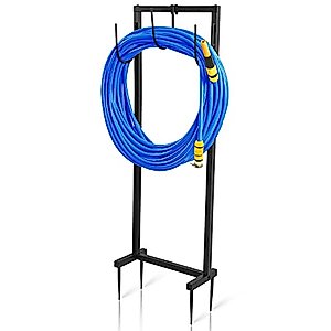 SNOGSWOG Garden Hose Holder, Freestanding Hose Stand Holds 3/4 inch x 125 FT, Heavy Duty Hose Hanger, Detachable Metal Hose Reel for Outside Yard Lawn, Black
