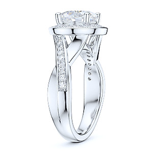 PRSTANI Sterling Silver Crossover Shank 2CT Simulated Round Brilliant Cut Diamond Halo Promise Engagement Ring (7.5)