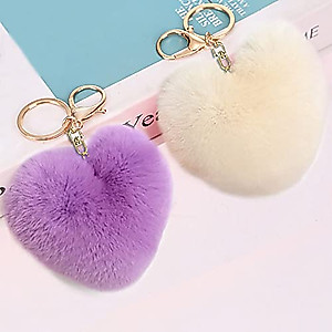 HSYHERE Lady Girl Cute Peach Heart Fur Ball Keychain Creative Love Pendant Car Keychain Backpack Peach Heart Pendant Pendant Metal Key Ring-Pink