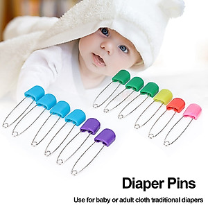 Diaper Pins Baby Safety Pins, Large Colored Safety Pins, Stainless Steel Safety Locking Baby Cloth Diaper Nappy Pins (#3)