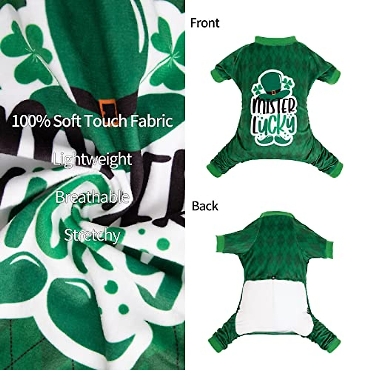CuteBone Mister Lucky St.Patrick's Day Small Dog Pajamas Soft Puppy Pjs Fleece Stretchy Onesie Cat Clothes for Daily Wear P274S