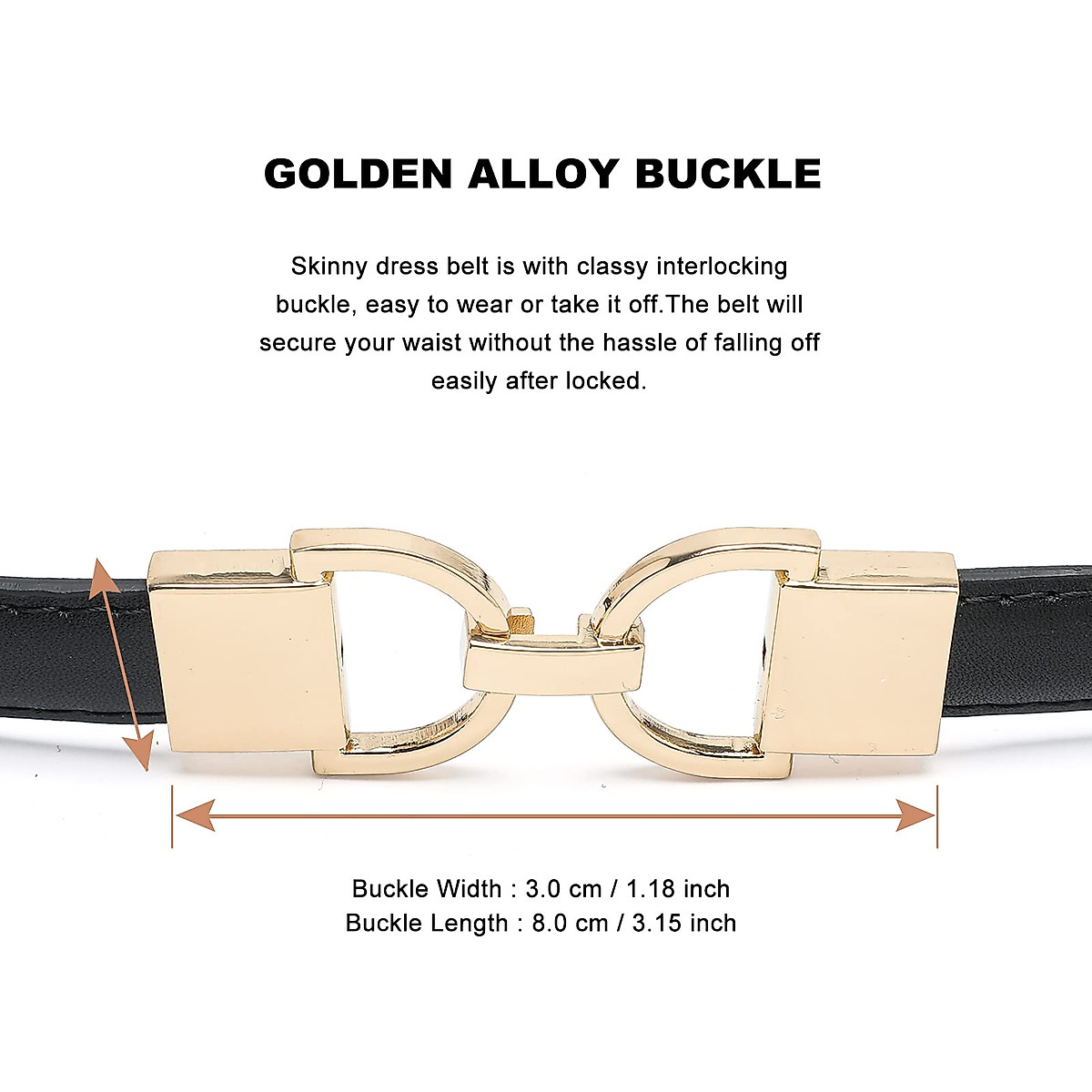 HOTWILL Women Skinny Belts for Dress Thin Waist Belt with Gold Buckle Adjustable Slim Belts 0.78" Width Black Small