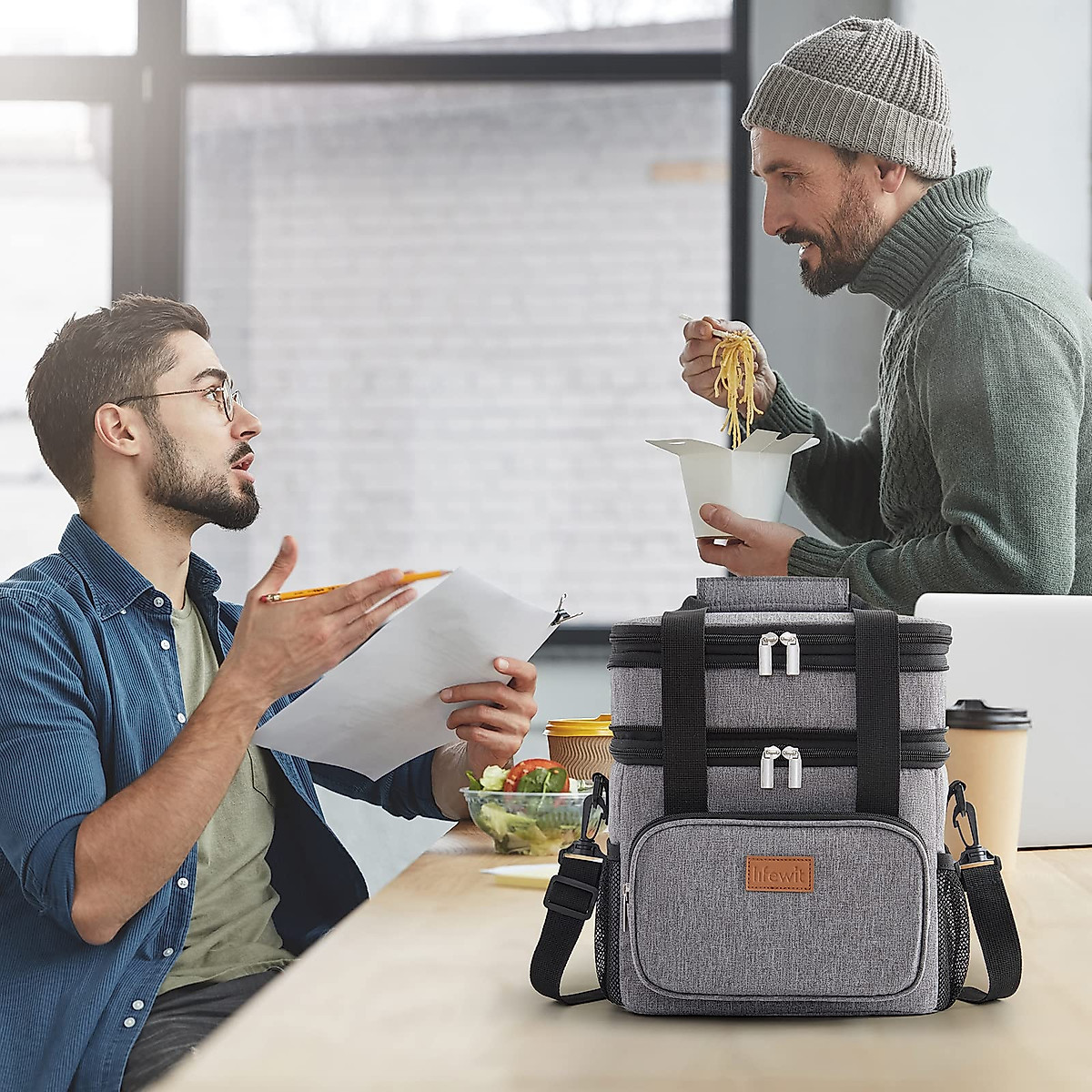 Lifewit Lunch Box for Men Women Double Deck Lunch Bag, Large Insulated Soft Cooler Bag, Leakproof Soft Meal Prep Lunch Tote with Shoulder Strap for Adults for Work/Flight/Travel, 12L/16Can, Grey