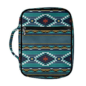 Wanyint Bible Cover Native American Turquoise Aztec Printed Bible Covers for Daily Travel School Lightweight Church Bag with Handle and Zippered Portable Bible Bag Cover