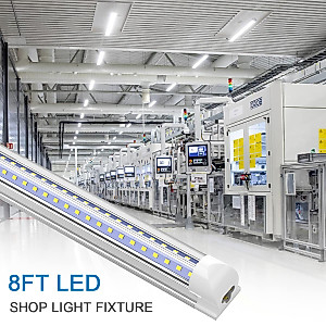 SHOPLED 8FT LED Shop Light Fixture, 72W 9360 LM 6000K Cool White,High Output Tube Light, Double Sided V Shape T8 8 Foot LED Bulbs for Cooler, Garage, Warehouse, Clear Cover (1 Pack)