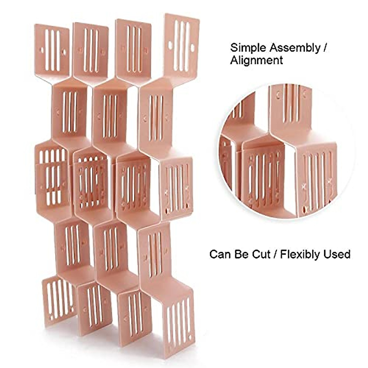 Oumefar 12pcs Drawer Dividers Organizer, Underwear Drawer Tool Drawer Divider Adjustable Honeycomb Closet Organizer Drawer Dividers(Pink)