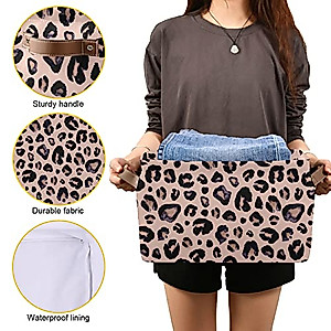 Large Storage Basket Pink Black Leopard Foldable Storage Box Organizer Bins with Handles for Bedroom Home Office