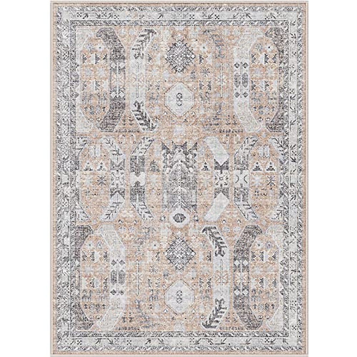 befbee 5x7 Area Rugs for Living Room,Stain Resistant Washable Rug,Non-Slip Backing Rugs for Bedroom,Kitchen,Boho Persian Rug -Vintage Home Decor (Peach/Grey, 5'x7')